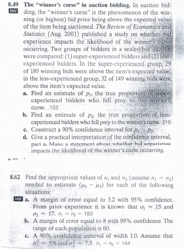 Solved 8.49 The "winner's curse" in auction bidding. In | Chegg.com