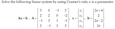 Solved Solve the following linear system by using Cramer's | Chegg.com