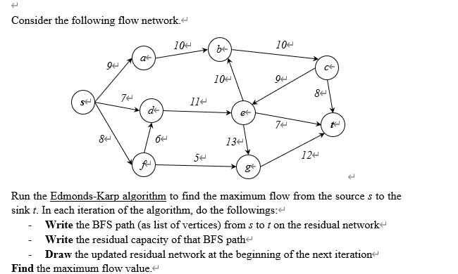 Solved Consider the following flow network. 10 be 10 Q6 9 04 | Chegg.com