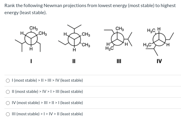 Solved Rank the following Newman projections from lowest | Chegg.com