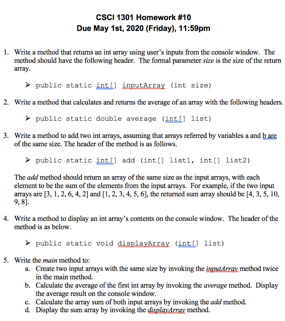 Solved Csci 1301 Homework 10 Due May 1st 2020 Friday 