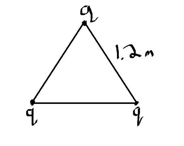 Solved Given q = 307*10^-9 C Each side of a triangle is | Chegg.com