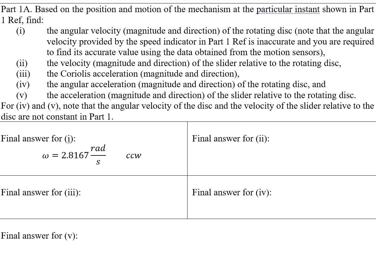Part 1. Velocity and acceleration analysis Part 1 | Chegg.com