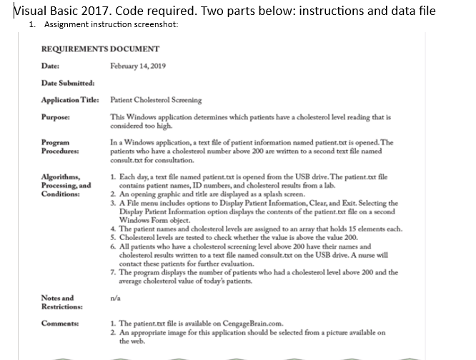 Solved Nisual Basic 2017. ﻿Code required. Assignment | Chegg.com