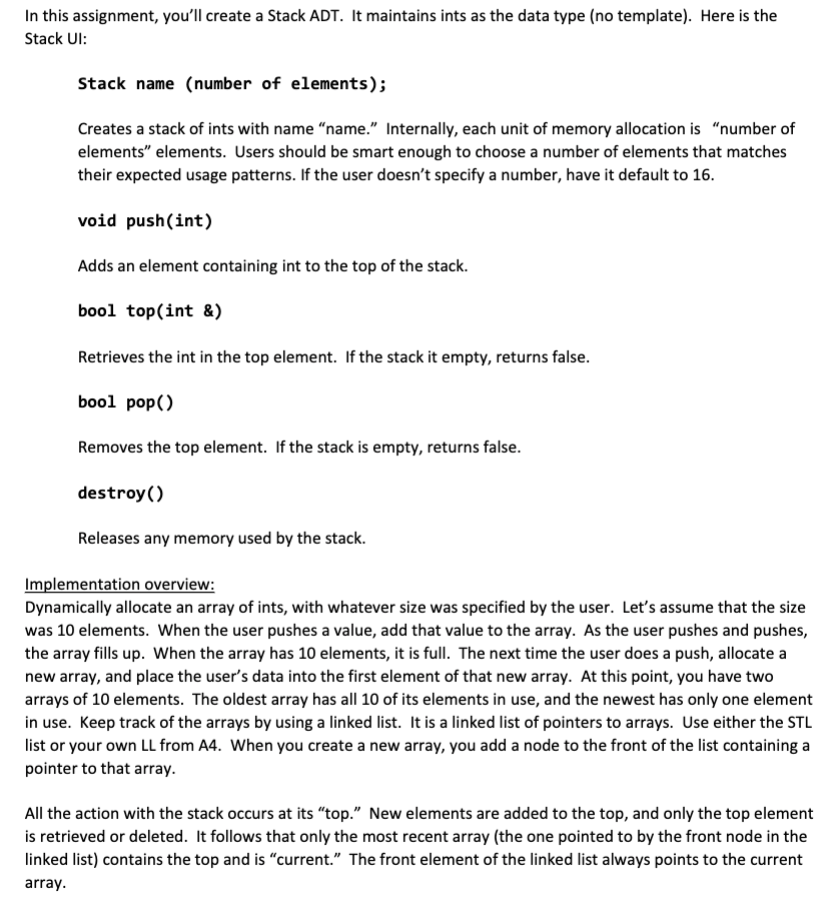 Solved C++ (stack implemented via managed set of arrays). | Chegg.com