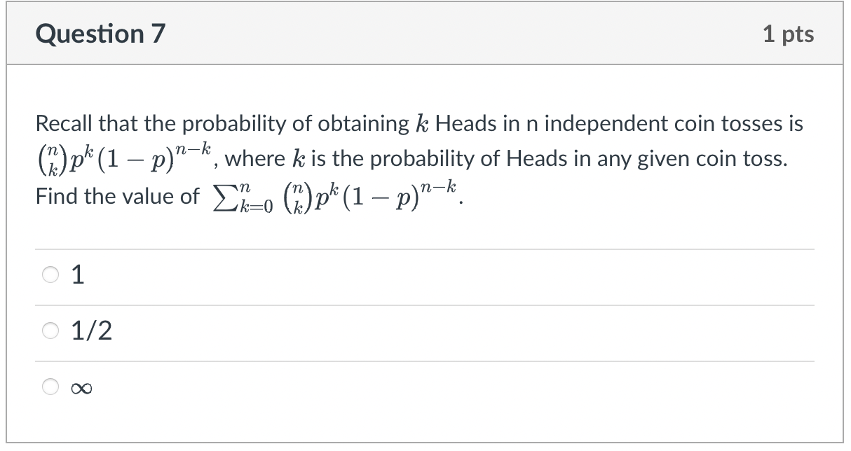 Solved Recall that the probability of obtaining k Heads in n | Chegg.com
