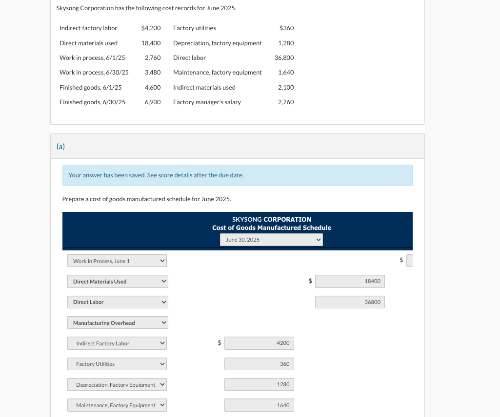 Solved Skysong Corporation has the following cost records | Chegg.com