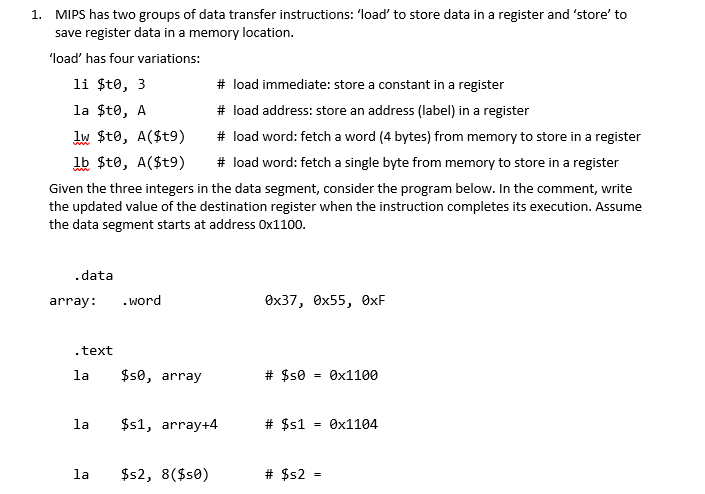 Solved 1. MIPS has two groups of data transfer instructions: | Chegg.com
