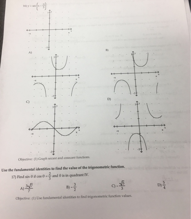 Solved 16) y " seclx B) A) C) D) Objective: (1) Graph secant | Chegg.com