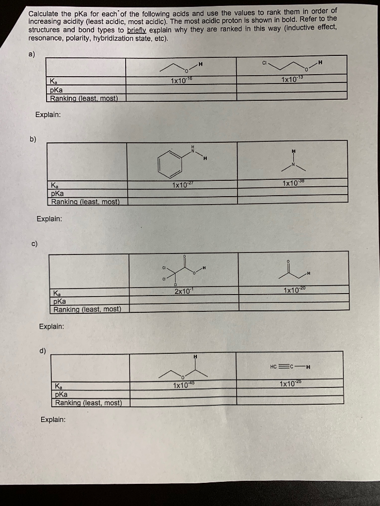 Solved Calculate the pKa for each of the following acids and | Chegg.com