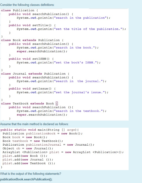 Solved Consider the following classes definitions: class | Chegg.com