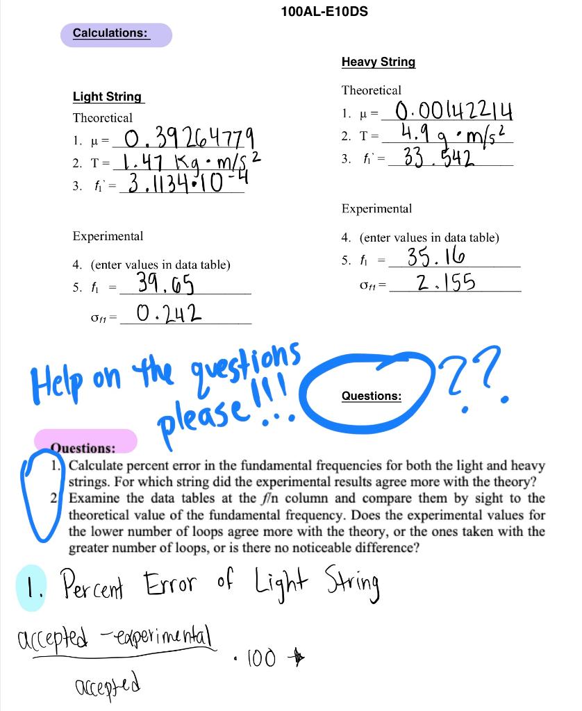 Solved Questions:1. Calculate percent error in the | Chegg.com