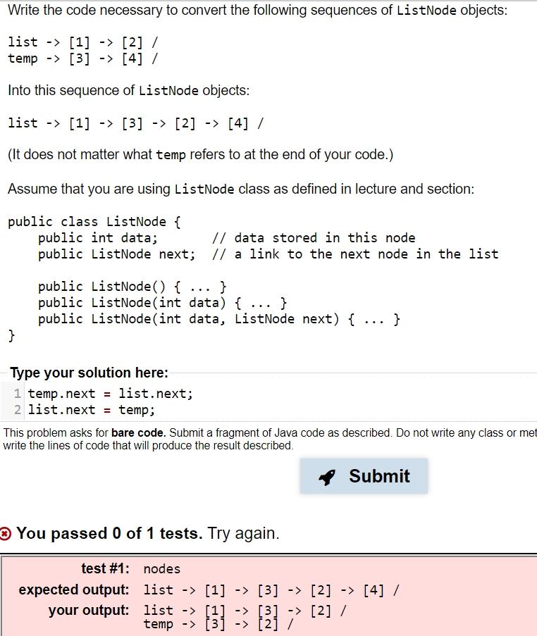 Solved list →[1]→[2]/ temp →[3]→[4]/ Into this sequence of | Chegg.com
