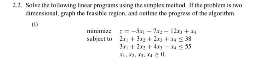 Solved 2.2. Solve the following linear programs using the | Chegg.com