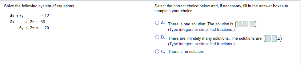 Solved Solve the following system of equations. Select the | Chegg.com