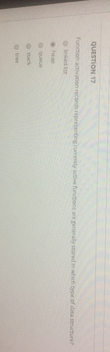 Solved QUESTION 17 Function activation records representing | Chegg.com
