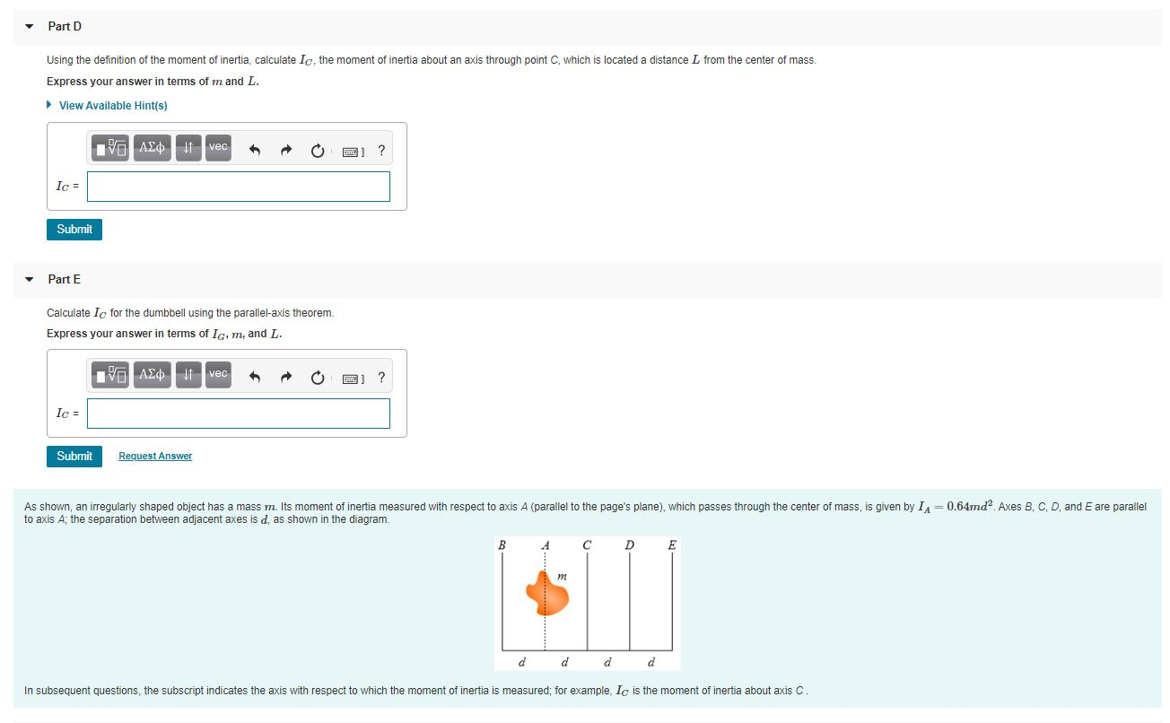 Solved Item 19 Learning Goal: To apply the parallel-axis | Chegg.com