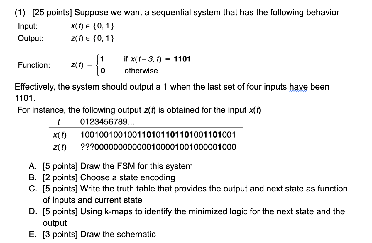 Solved Input: x(t)∈{0,1} Output: z(t)∈{0,1} Function: | Chegg.com