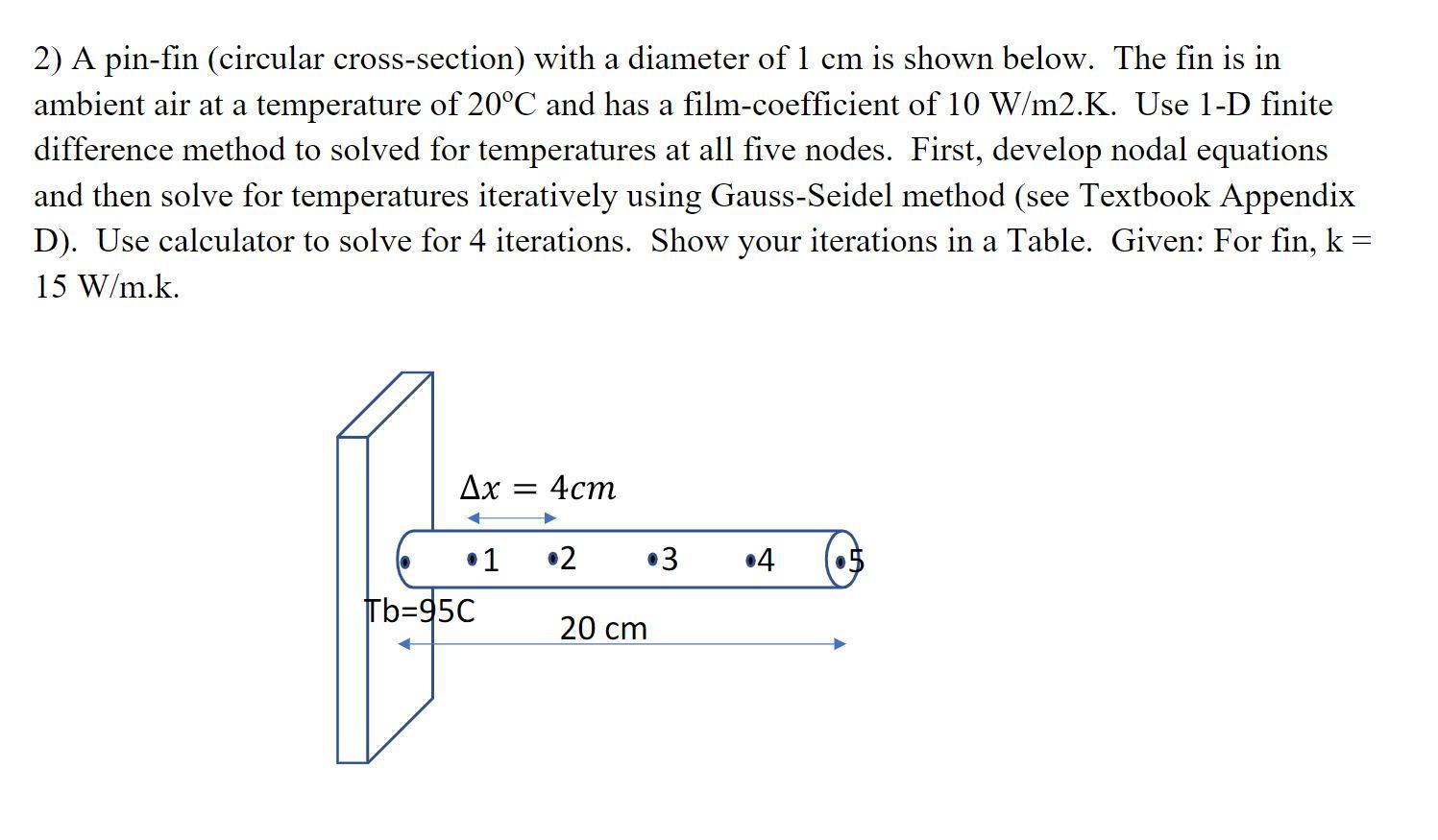 Solved 2) A pin-fin (circular cross-section) with a diameter | Chegg.com