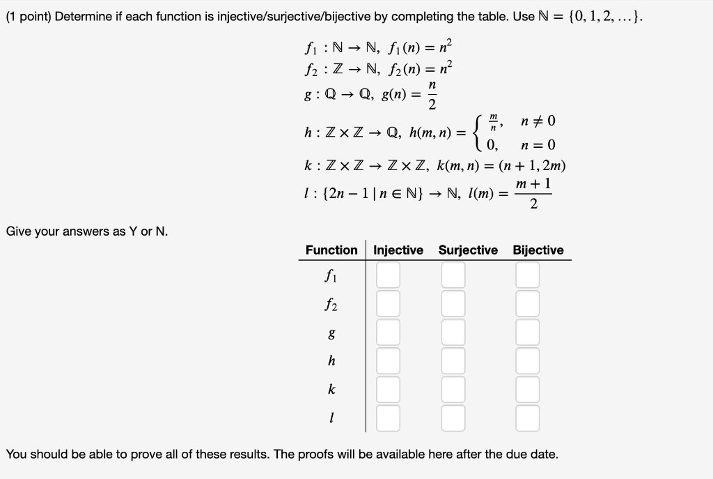 Solved (1 point) Determine if each function is | Chegg.com