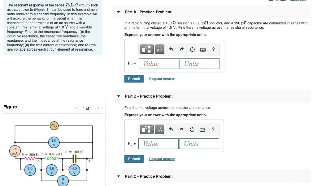 Solved Part A - Practice Problem: The resonant response of | Chegg.com