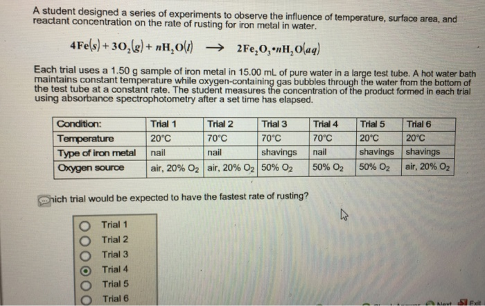 Solved A student designed a series of experiments to observe | Chegg.com