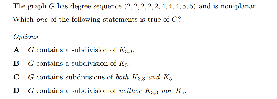 Solved The graph G has degree sequence (2, 2, 2, 2, 2, 4, 4, | Chegg.com