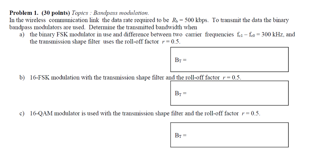 Solved Problem 1. (30 points) Topics : Bandpass modulation. | Chegg.com