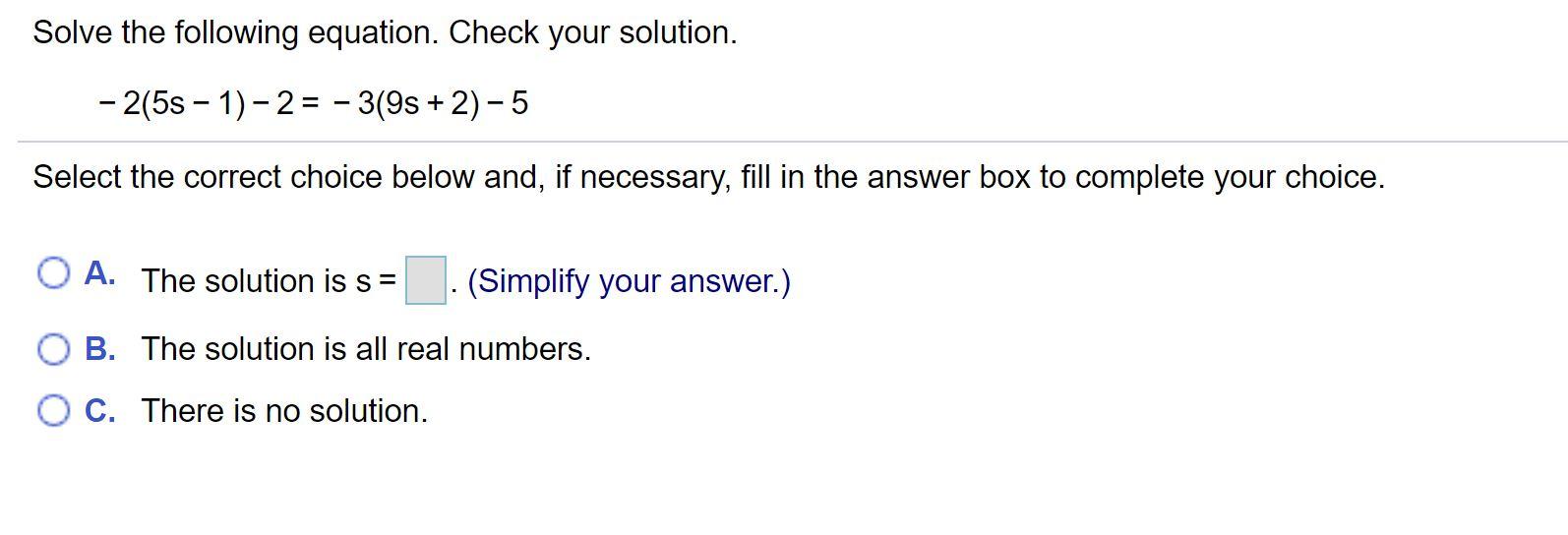 Solved Solve the following equation. Check your solution. - | Chegg.com