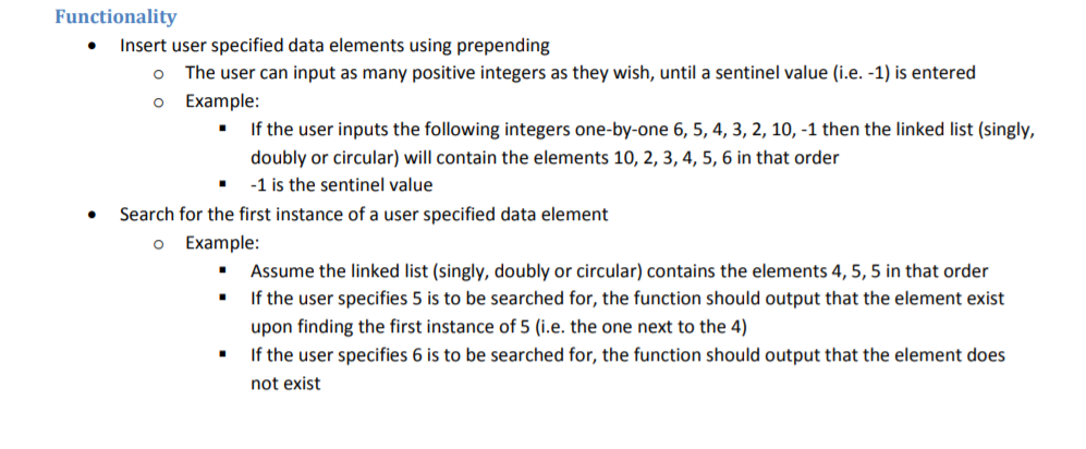 Solved Functionality • Insert user specified data elements | Chegg.com