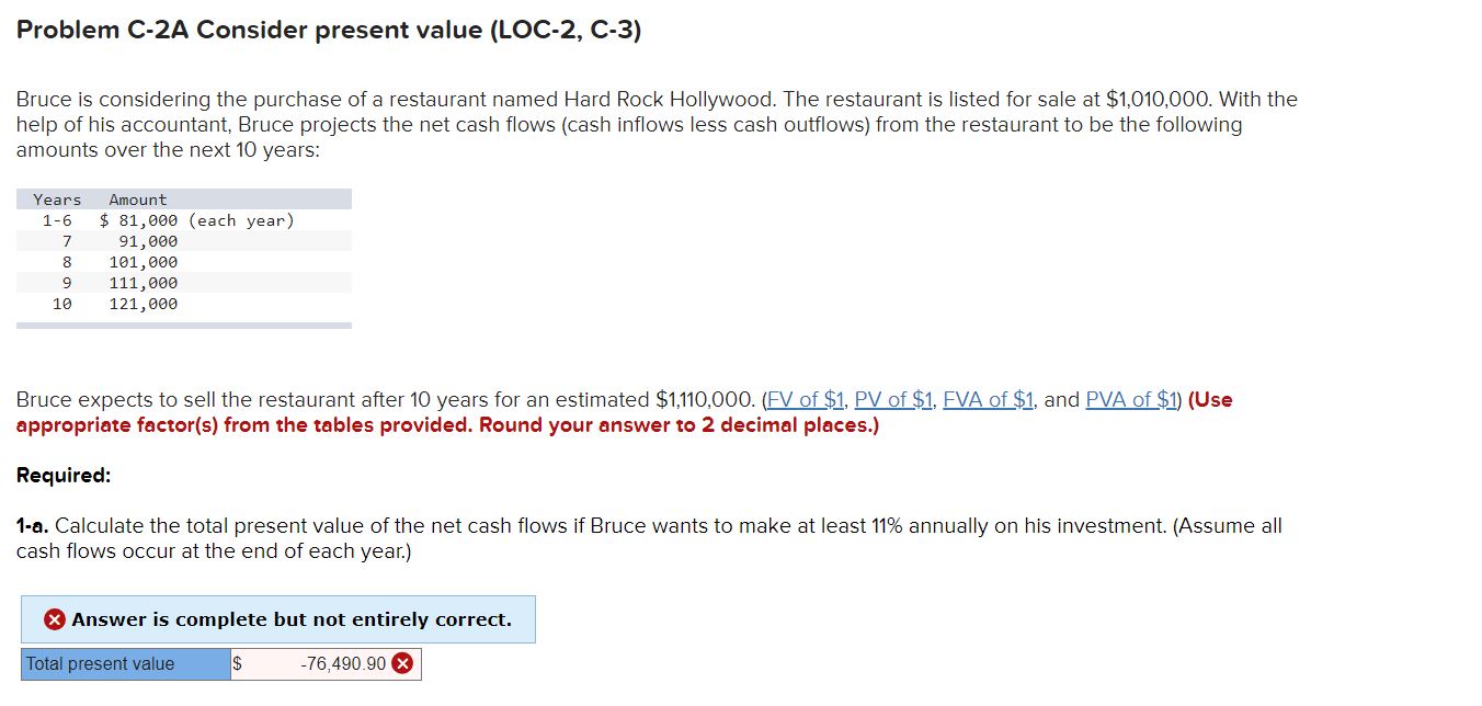 Solved Problem C-2A Consider present value (LOC-2, | Chegg.com