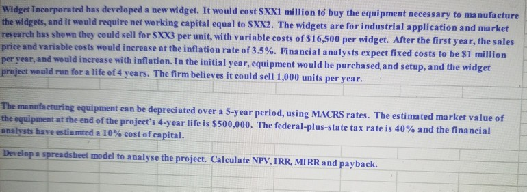 Widget Incorporated has developed a new widget. It | Chegg.com