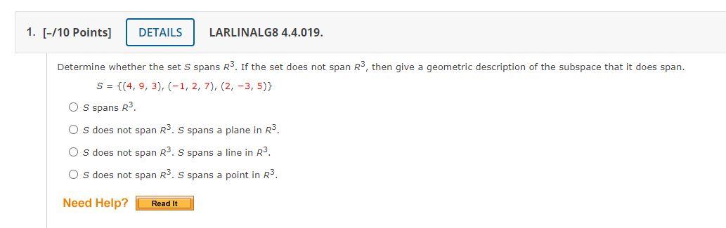Solved 1. [-/10 Points] DETAILS LARLINALG8 4.4.019. | Chegg.com
