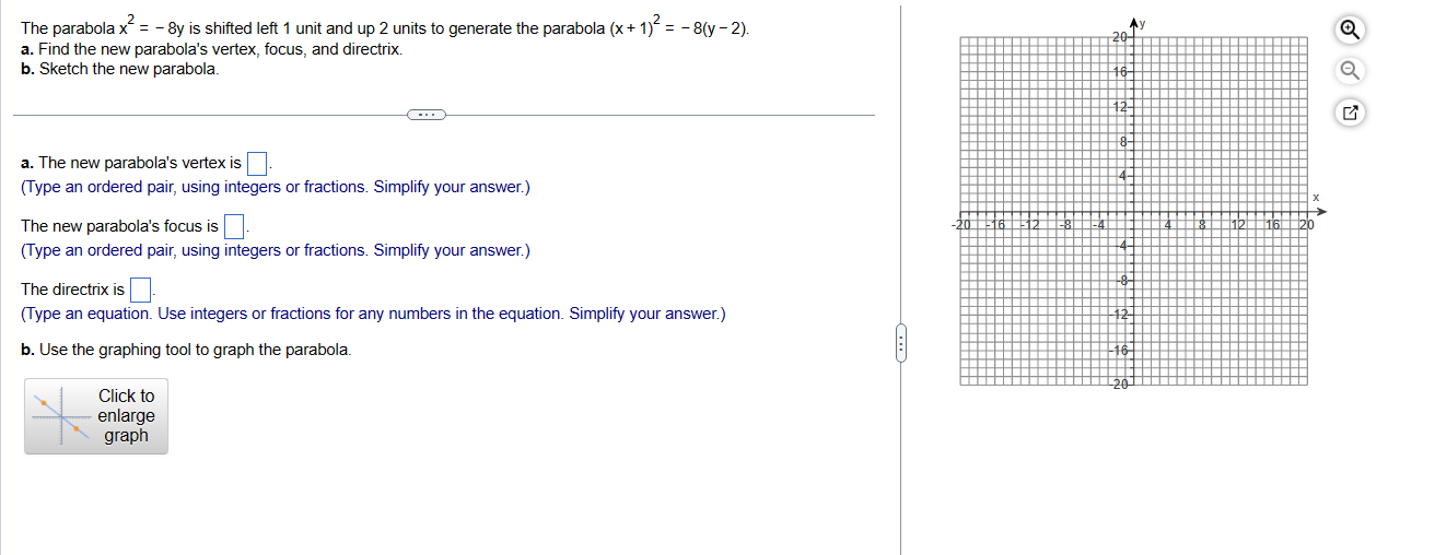 Solved The parabola x2=−8y is shifted left 1 unit and up 2 | Chegg.com