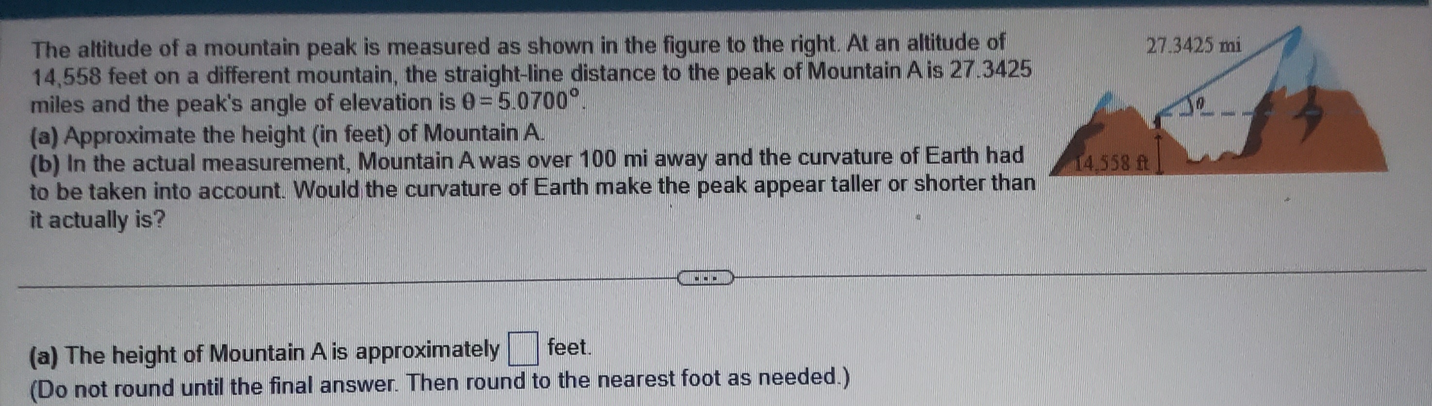 Solved The altitude of a mountain peak is measured as shown | Chegg.com