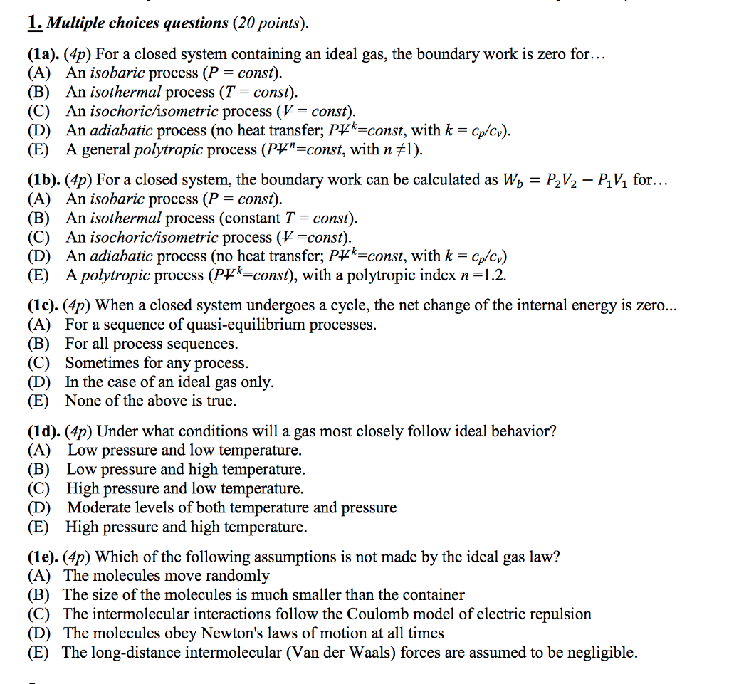 Solved 1.Multiple choices questions (20 points) (1a). (4p) | Chegg.com