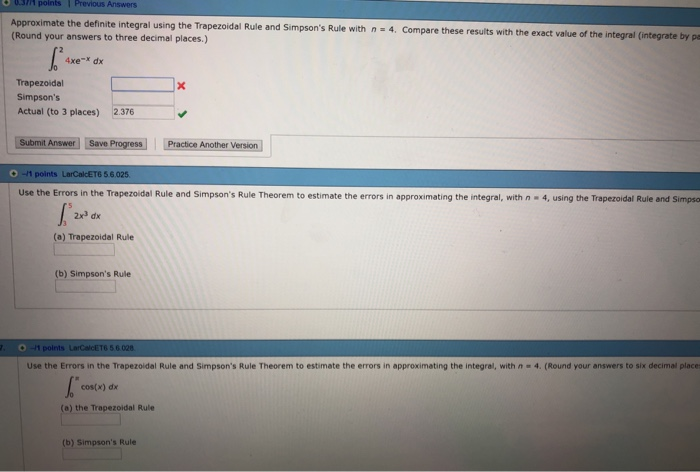 Solved 03H points1 Previous A Approximate the definite | Chegg.com