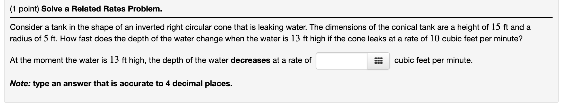 Solved (1 point) Solve a Related Rates Problem. Consider a | Chegg.com