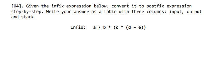 Solved 04 Given The Infix Expression Below Convert It To 