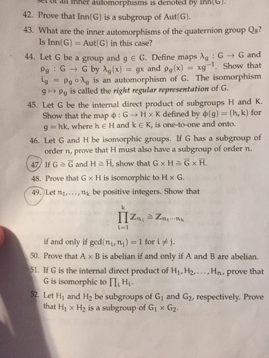 Solved ol ail inner automorphisms is denoted by InntG). 42. | Chegg.com