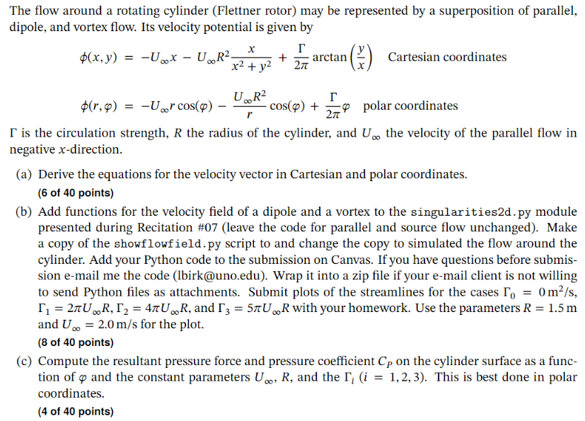 Solved The flow around a rotating cylinder (Flettner rotor) | Chegg.com