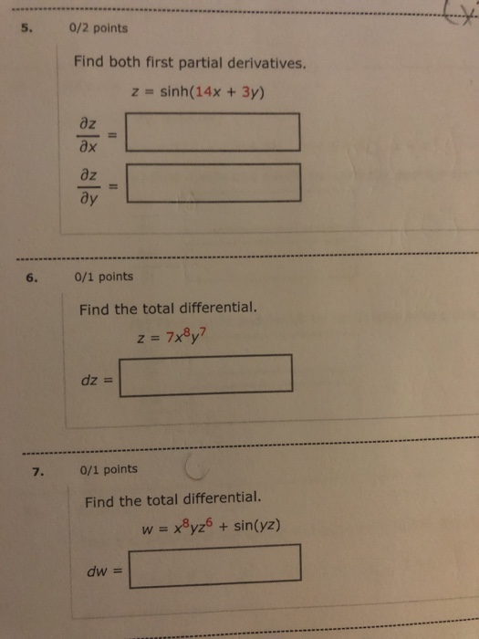 Solved 0/2 points 5. Find both first partial derivatives. z | Chegg.com