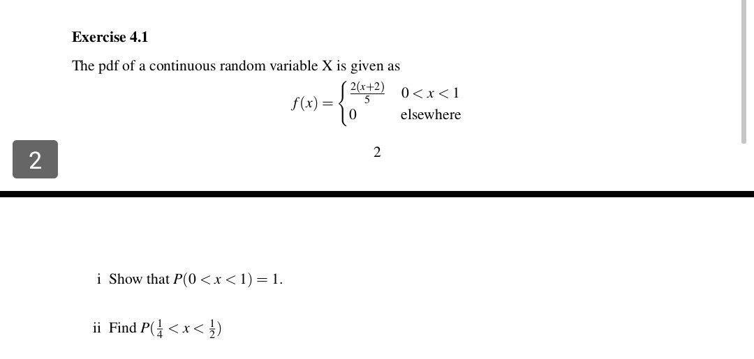 Solved Exercise 4.1 The pdf of a continuous random variable | Chegg.com