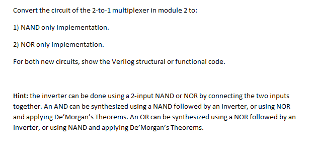 Solved Hint: the inverter can be done using a 2-input NAND | Chegg.com