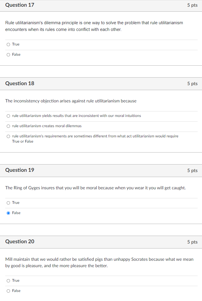 Solved Question 17 5 pts Rule utilitarianism's dilemma | Chegg.com Solved Question 17 5 pts Rule utilitarianism's dilemma | Chegg.com