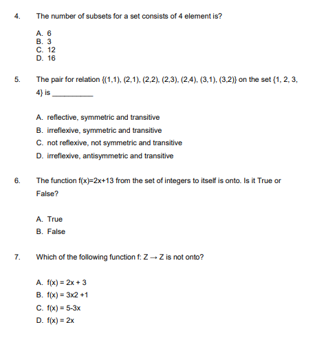 Solved 4. The number of subsets for a set consists of 4 | Chegg.com