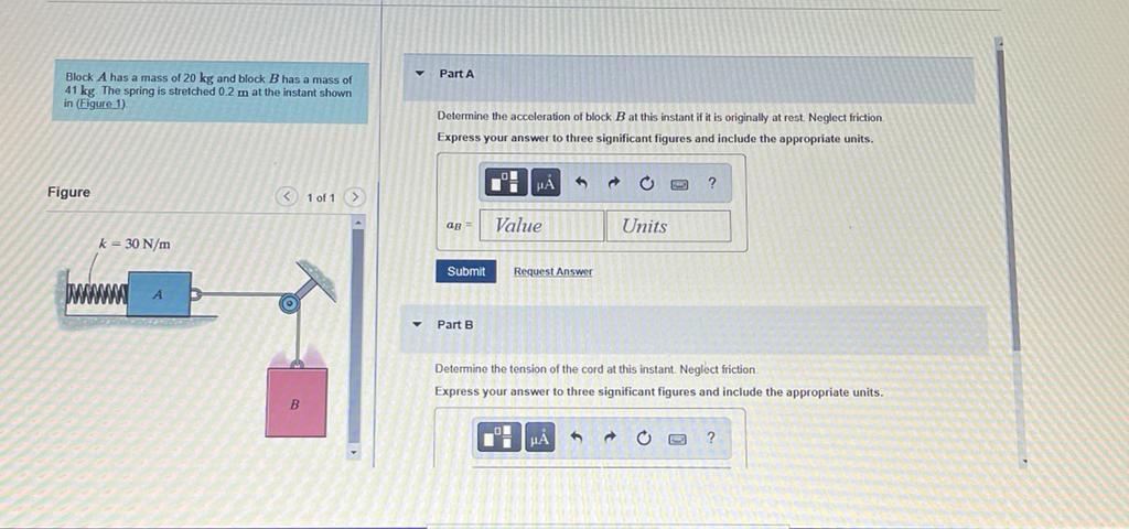 Solved Block A has a mass of 20 kg and block B has a mass of | Chegg.com