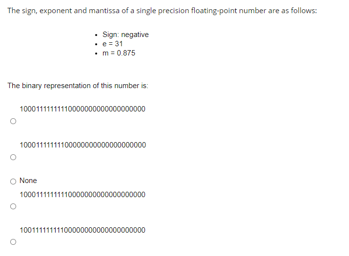 Solved The sign, exponent and mantissa of a single precision | Chegg.com