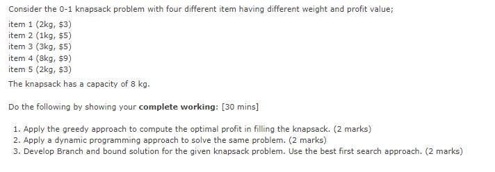 Solved Consider the 0-1 knapsack problem with four different | Chegg.com
