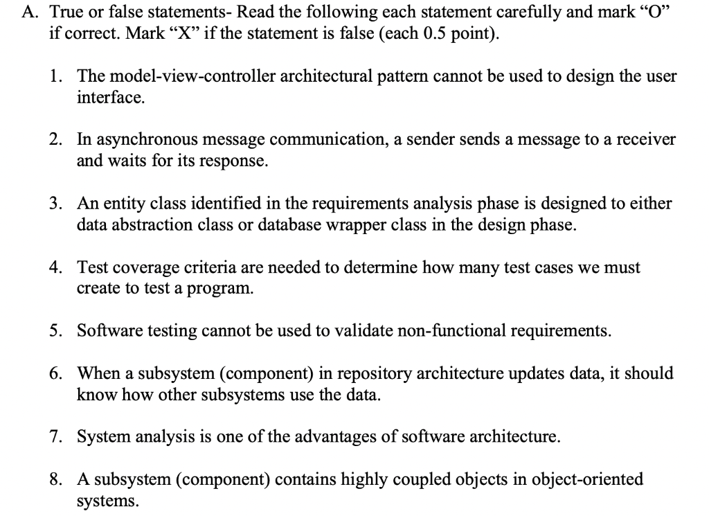 Solved A. True or false statements- Read the following each | Chegg.com